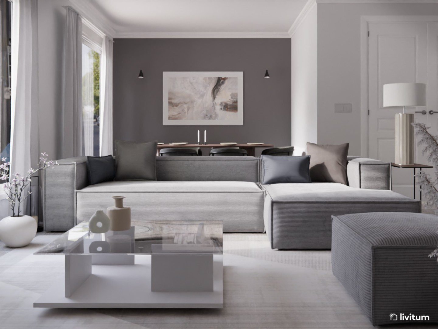 Cómo decorar un living en tonos gris y blanco con estilo moderno